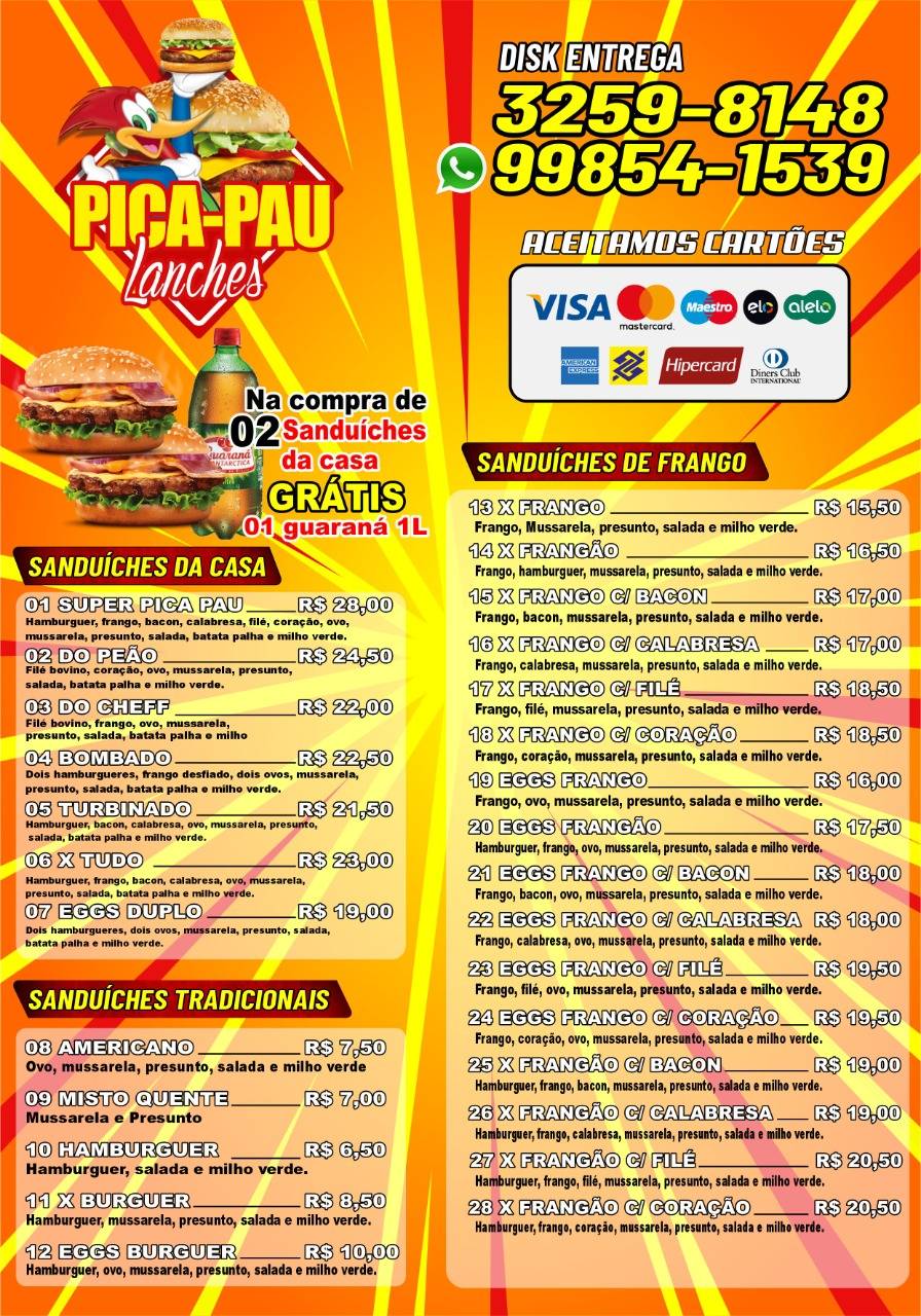 Menu em Pica-Pau Lanches pub & Bar, Aracaju