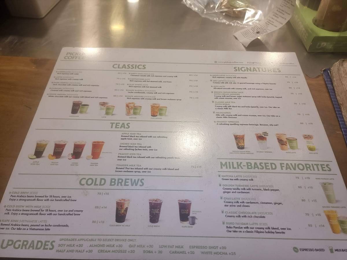 Menu at Pickup Coffee - 11th Street Uptown Mall, Taguig