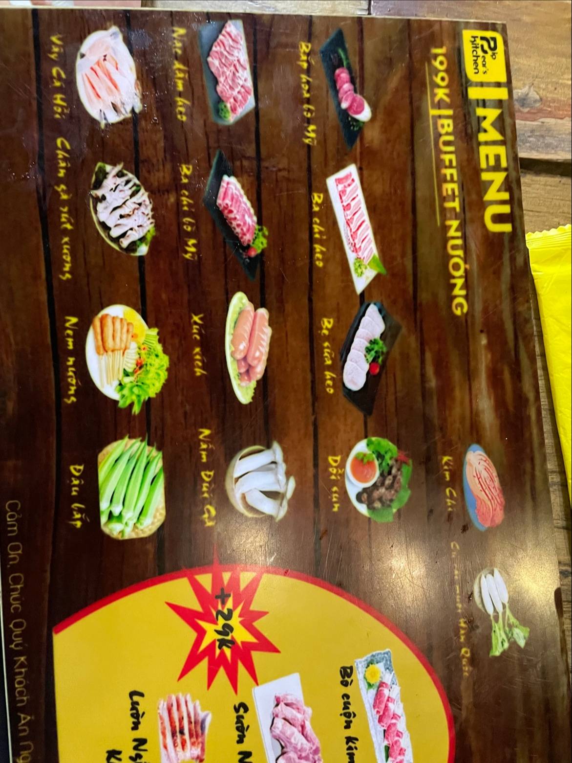 Menu at Pig Bear’s Kitchen restaurant, Ho Chi Minh City