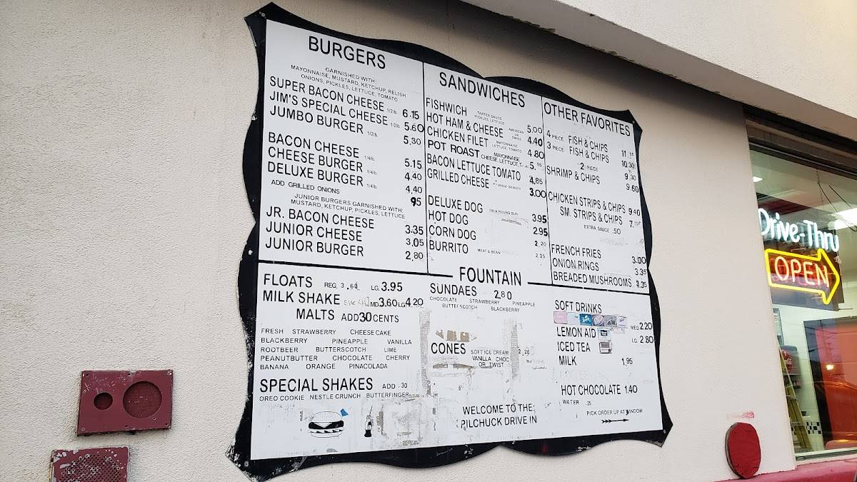 Menu at Pilchuck Drive In fast food, Snohomish