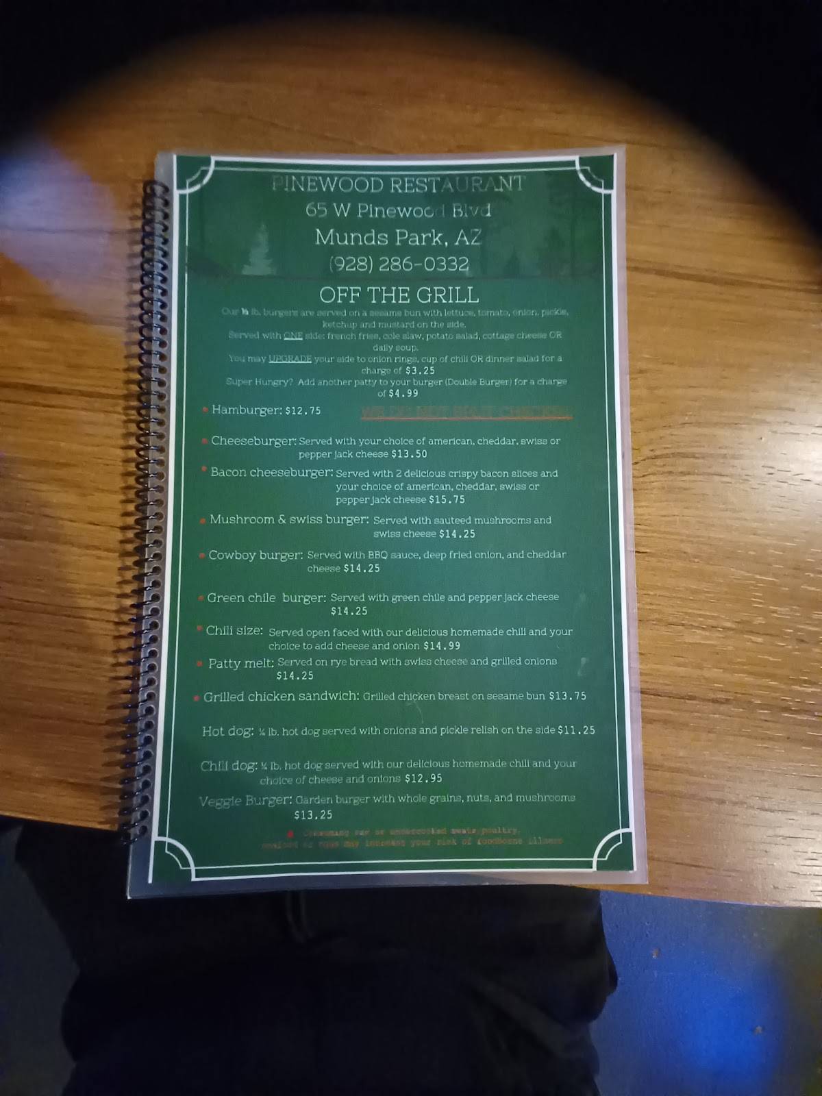 Menu at Pinewood Bar & Grill, Munds Park