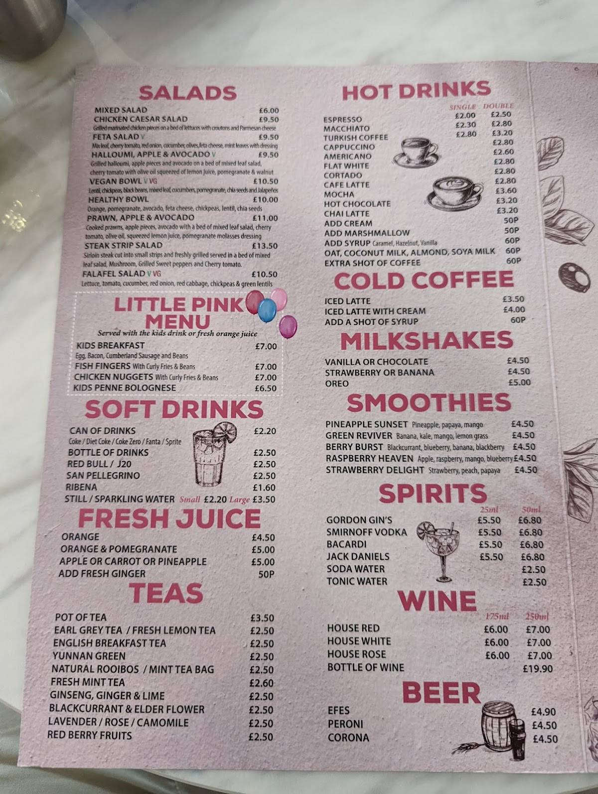 Menu at Pink Cafè cafe, Borehamwood