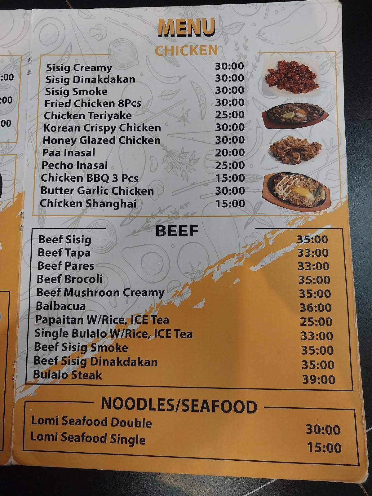 Menu at Pinoy Zone Restaurant, Abu Dhabi