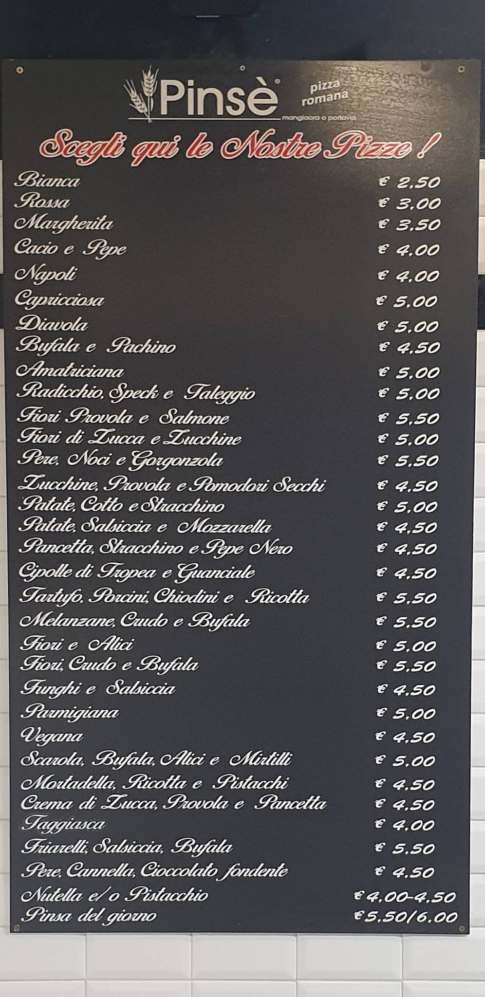 Menu da Pinsè Pomezia ristorante, Pomezia