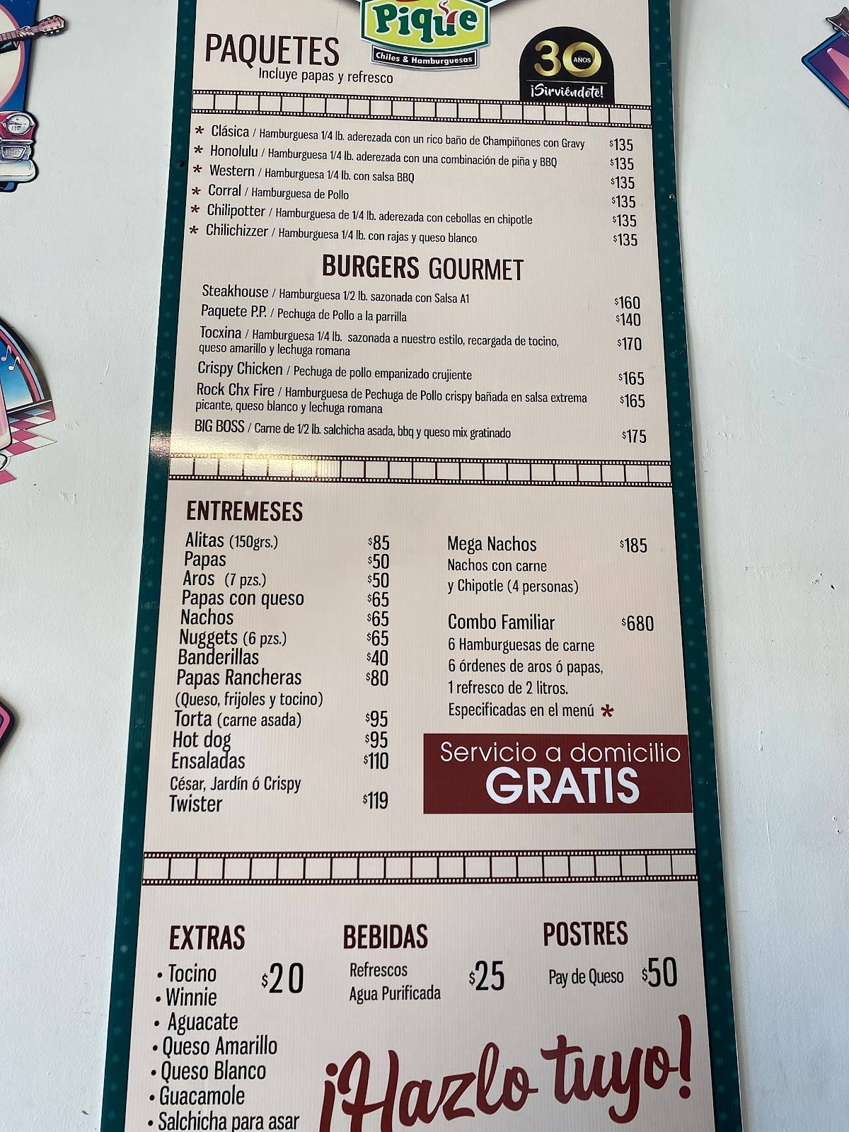 Menu at Pique Chiles & Hamburguesas restaurant, Ciudad Juarez