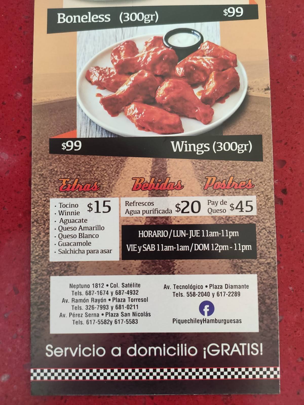 Menu at Pique Chiles & Hamburguesas restaurant, Ciudad Juarez