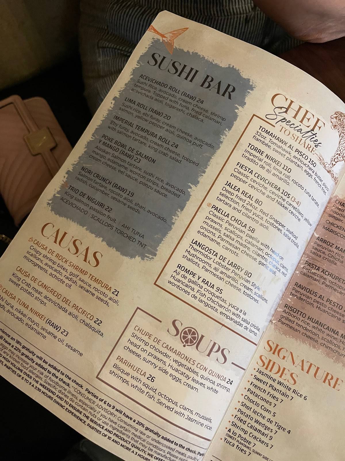 Menu at Pisco Peruvian Gastrobar Orlando, Orlando