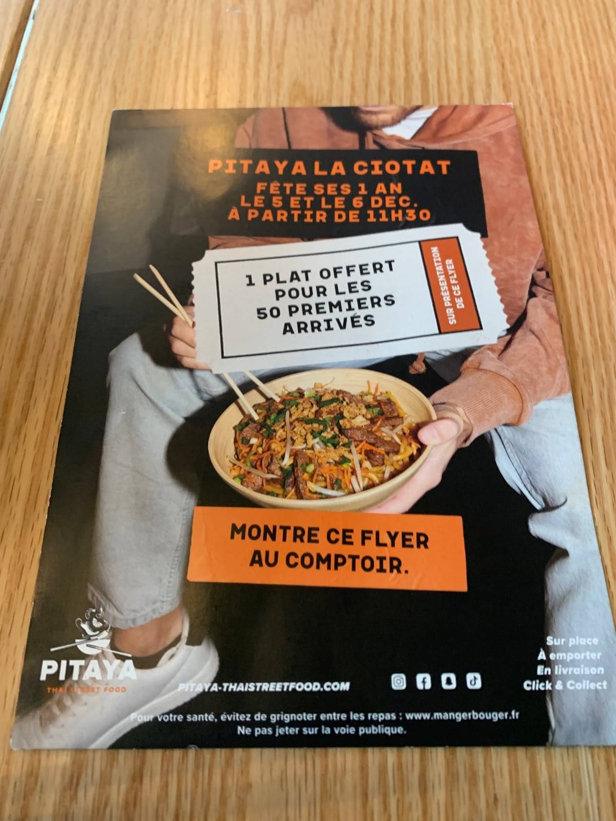Menu au Pitaya Thaï Street Food restaurant, La Ciotat