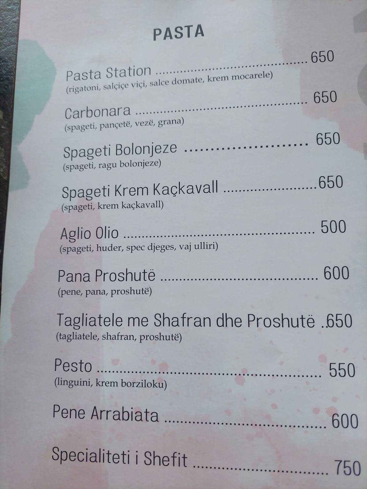 Menu at Pizza Bar Station, Koplik
