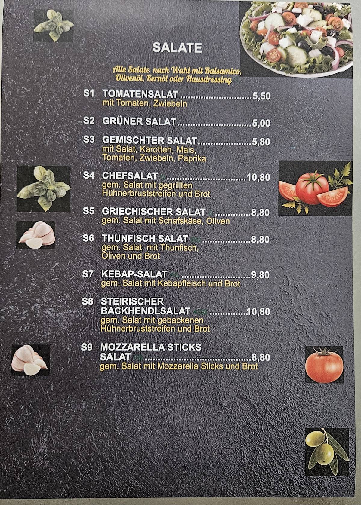 Speisekarte von Pizza Burg, Riegersburg