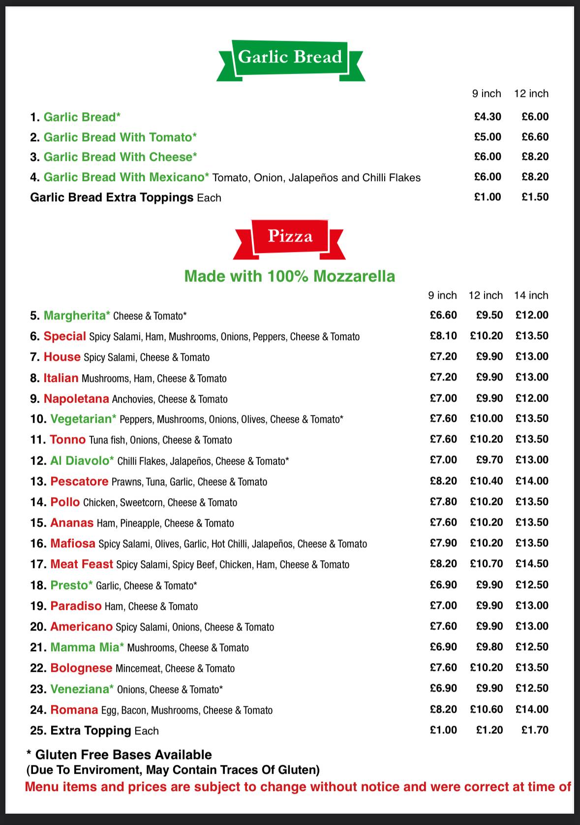 Menu at Pizza Roma Lostockhall fast food, Preston, 1B Victoria St