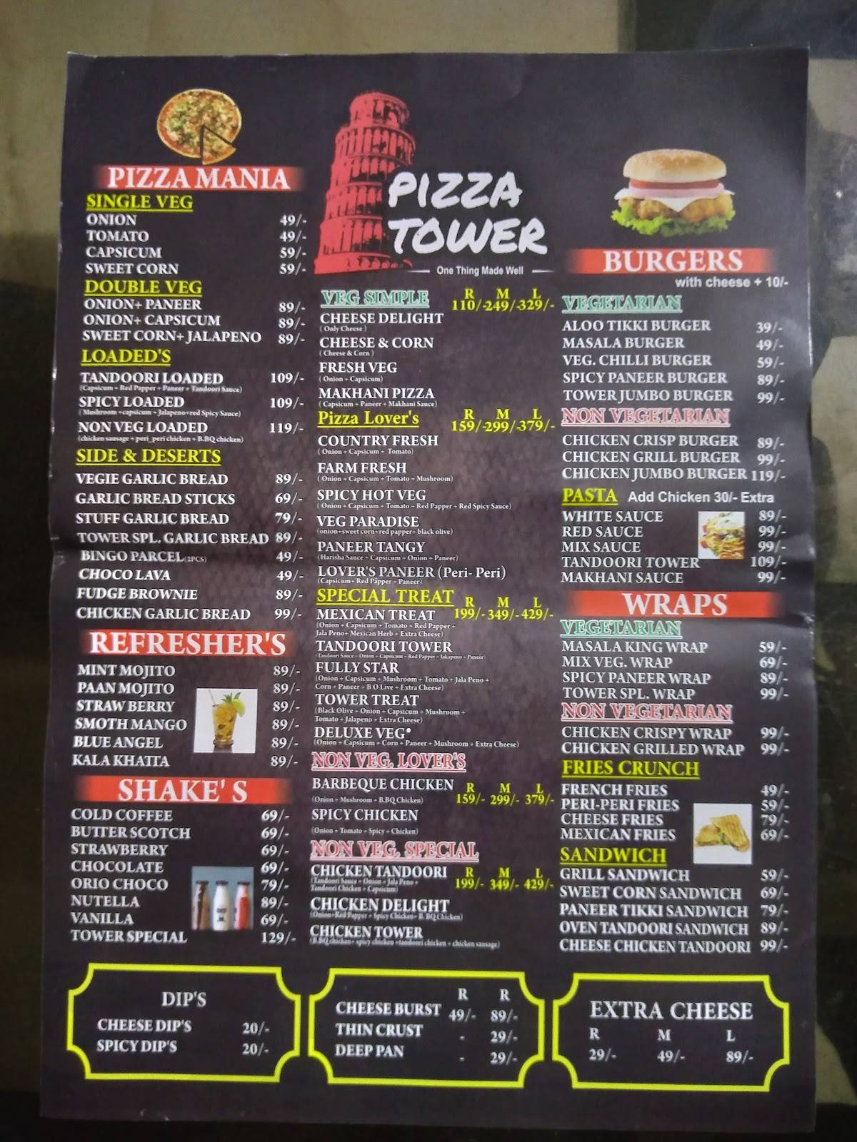 Menu at Pizza Tower, Delhi