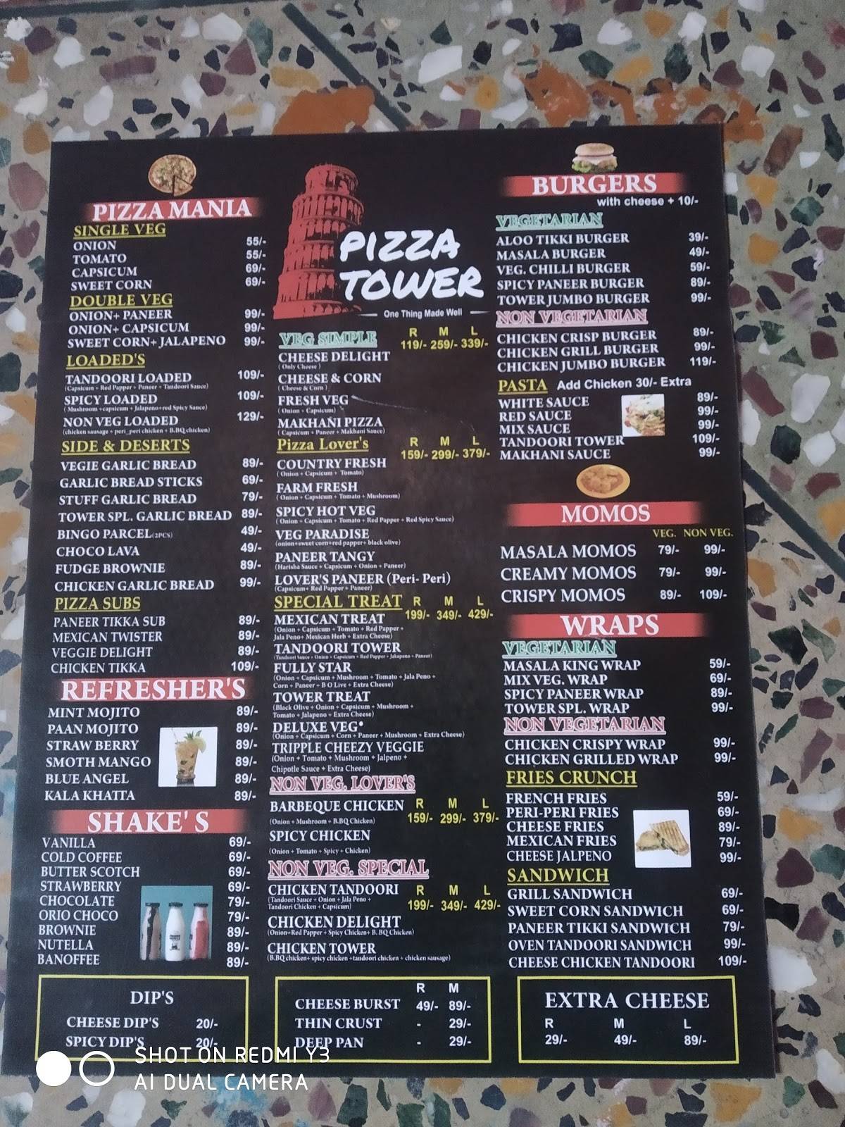 Menu at Pizza Tower, Delhi