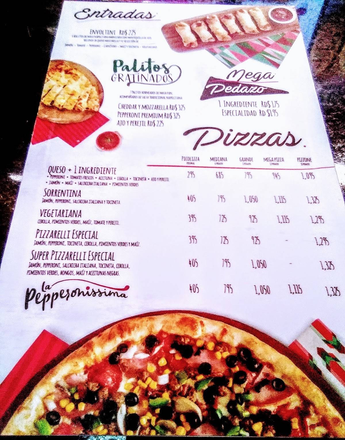 Carta del restaurante Pizzarelli Sambil, Santo Domingo, Sambil