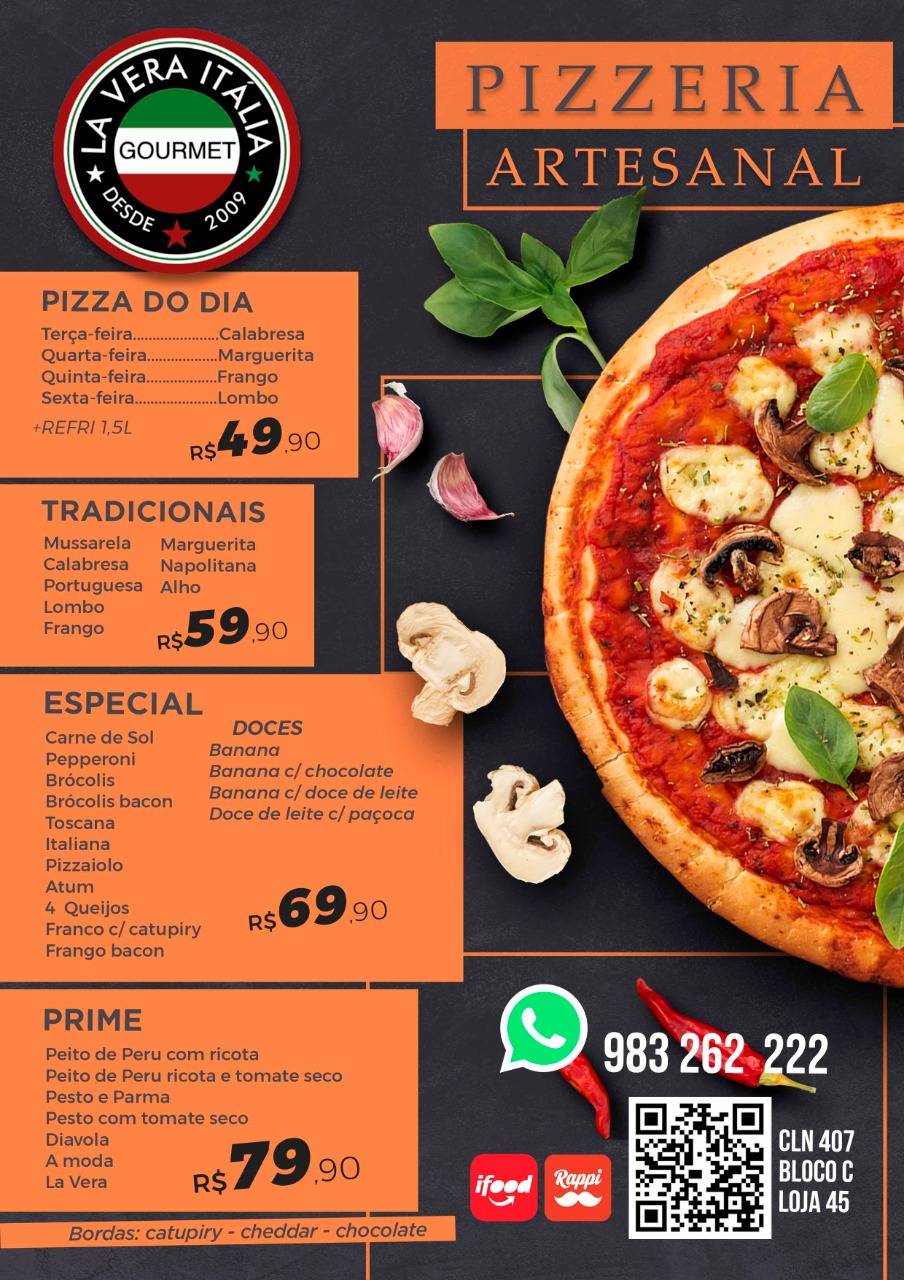 Menu em La Vera Italia restaurante, Brasília