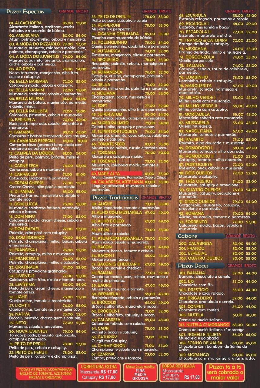 Menu em Pizzaria Nova Juventus, São Paulo