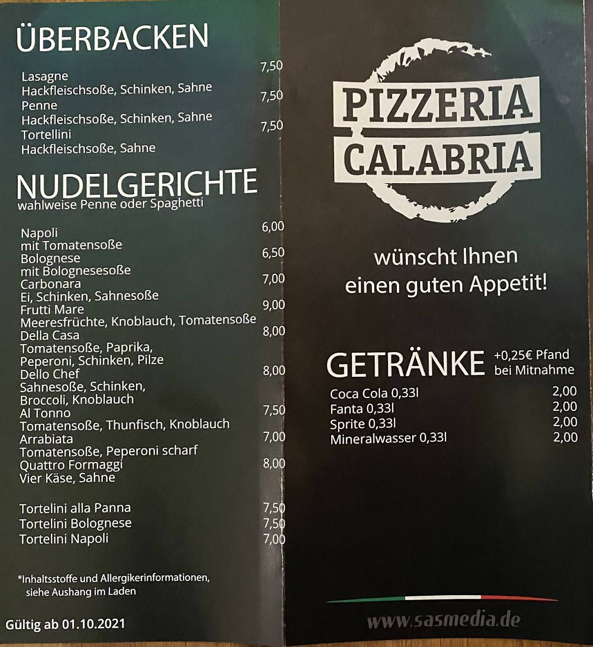 Menu au Pizzeria Calabria, Hemer, Hauptstraße 265