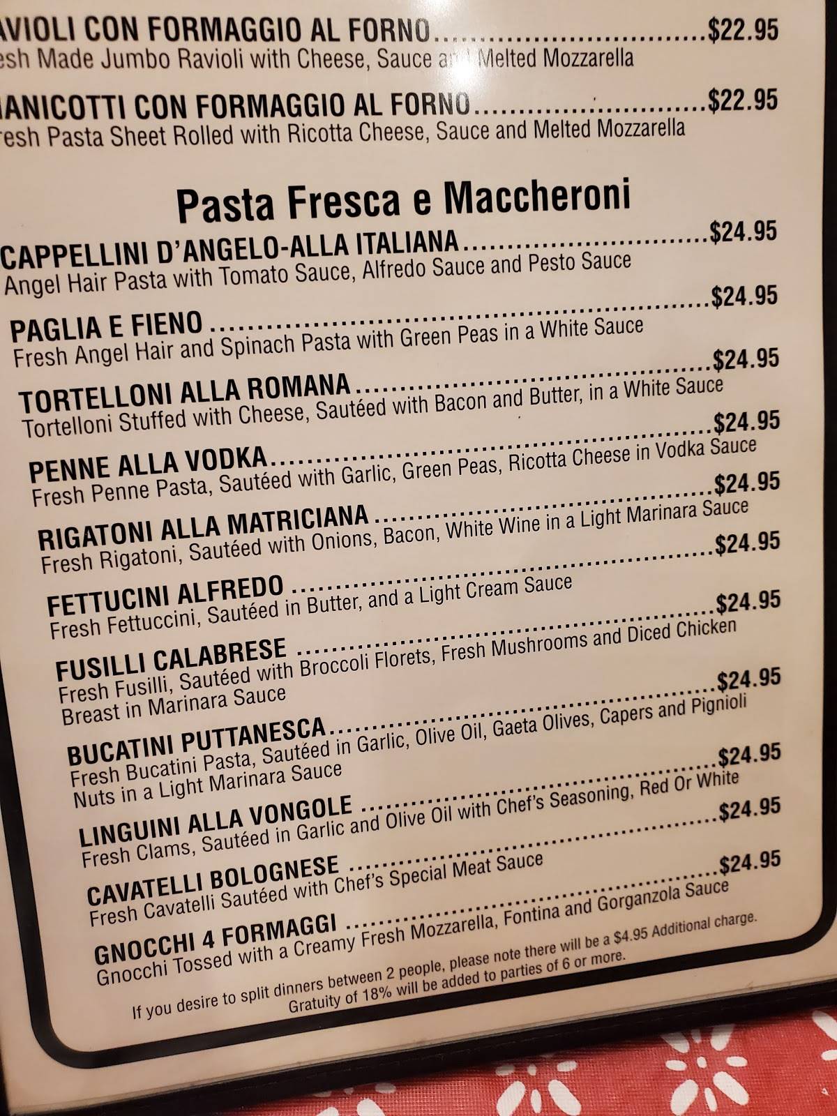 Menu at Capriccio of Naples Italian Restaurant, Naples