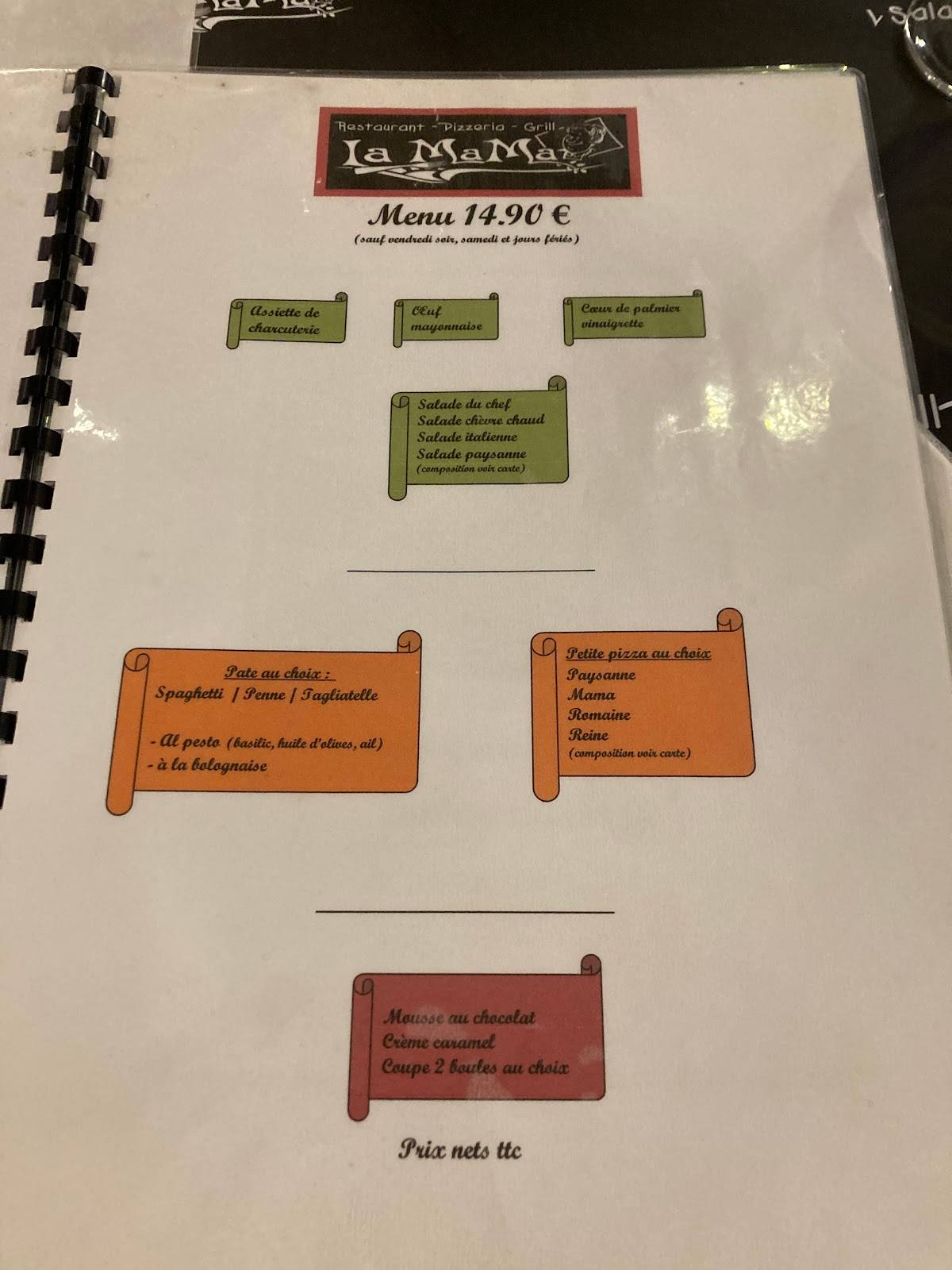 Menu au Chez Déborah pizzeria, Aumale