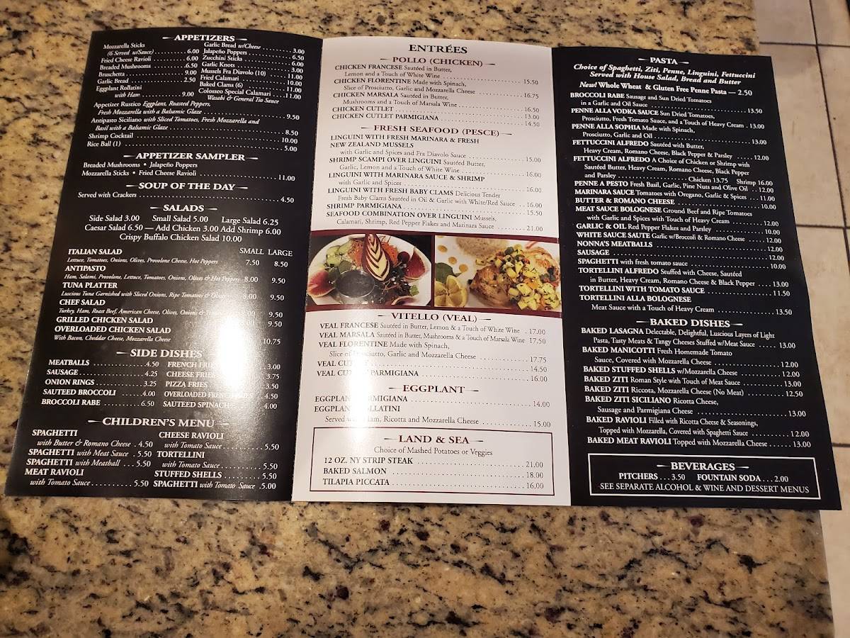 Menu at Colosseo pizzeria, Monticello