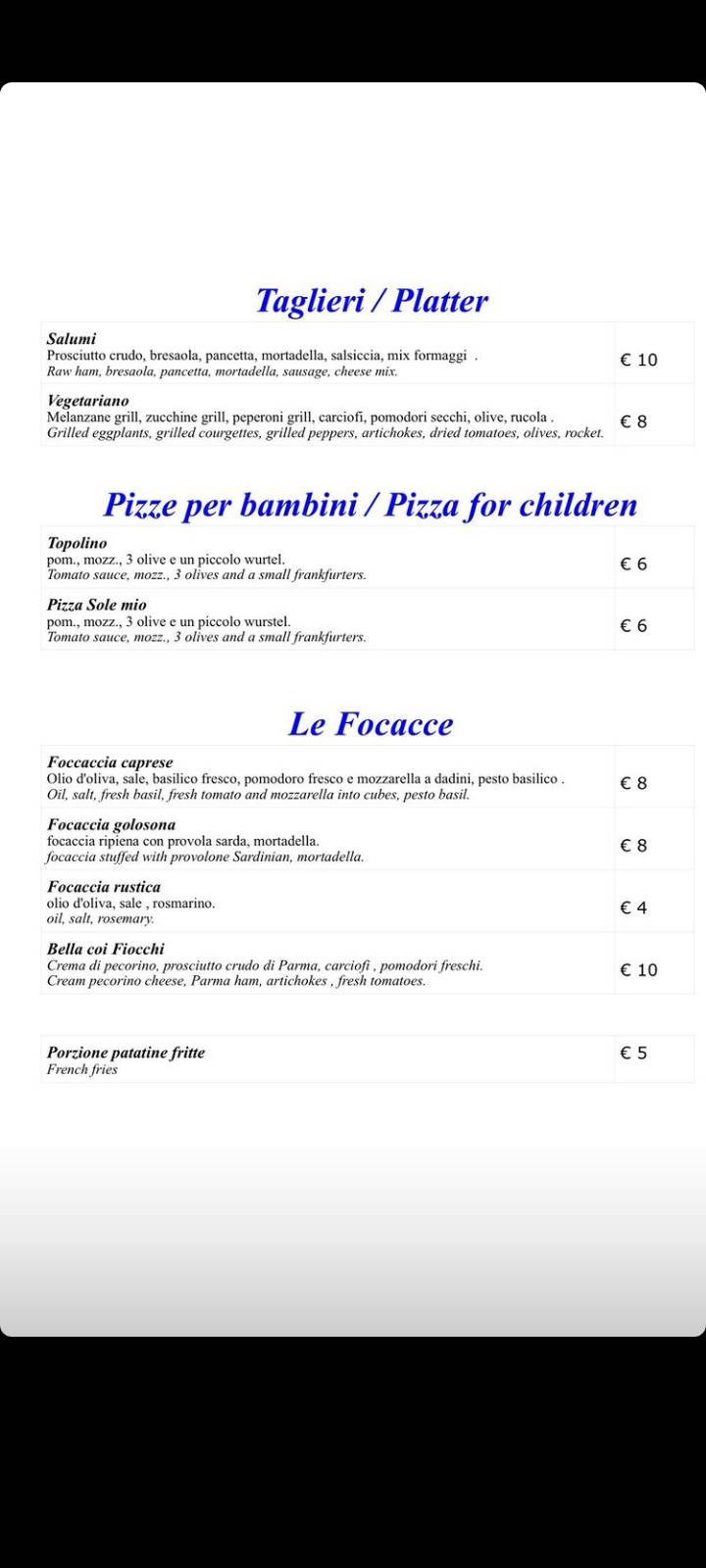 Menu au "Da Filippo" Sos Alinos pizzeria d'asporto, Sos Alinos