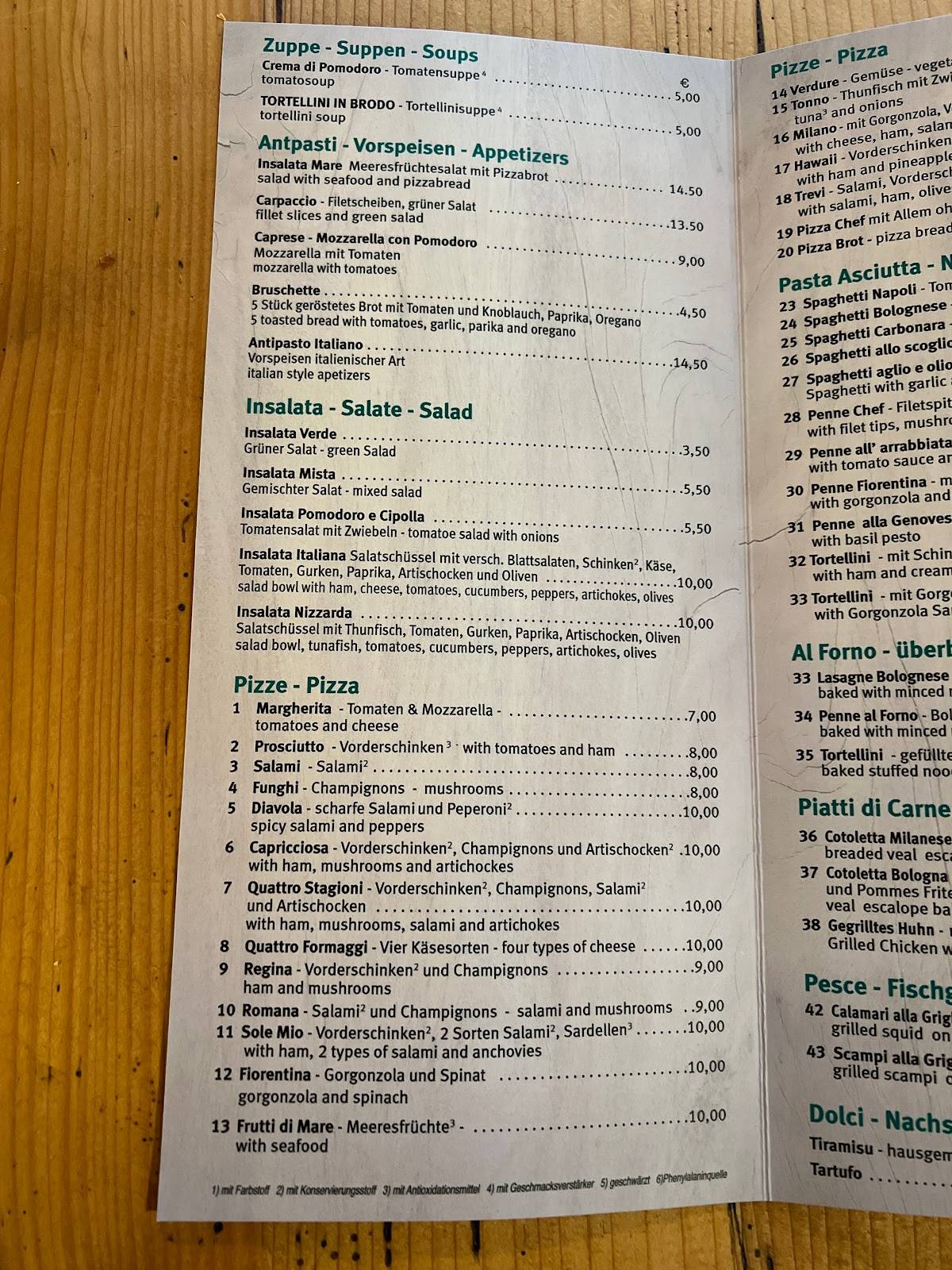 Speisekarte von Pizzeria - Da Paolo, Garmisch-Partenkirchen