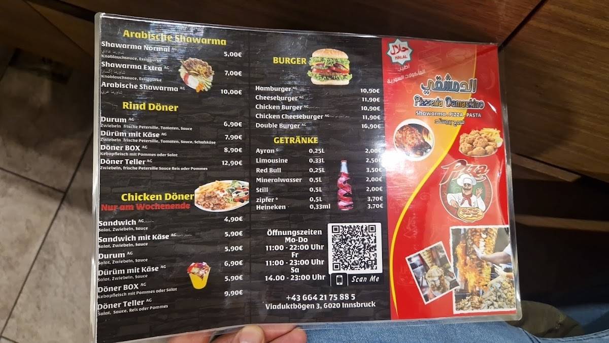 Speisekarte von Pizzeria Damaskino, Innsbruck