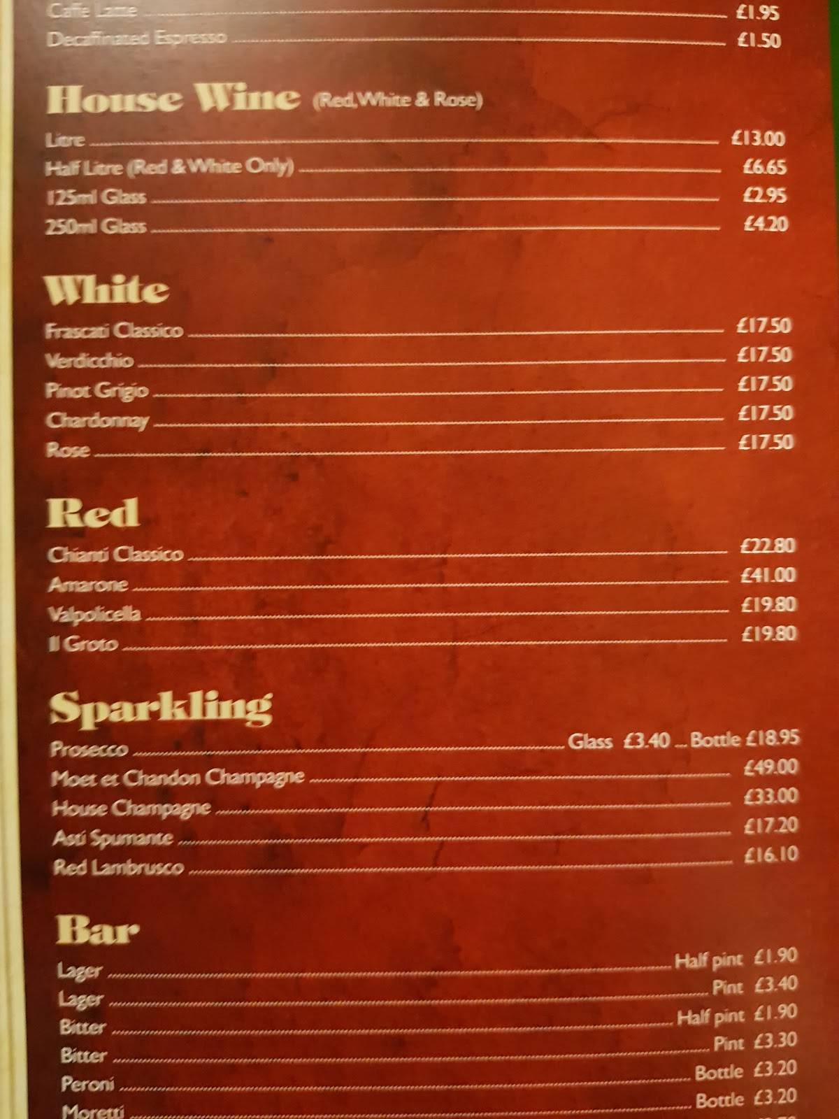 Menu at Pizzeria Francesca, Newcastle upon Tyne