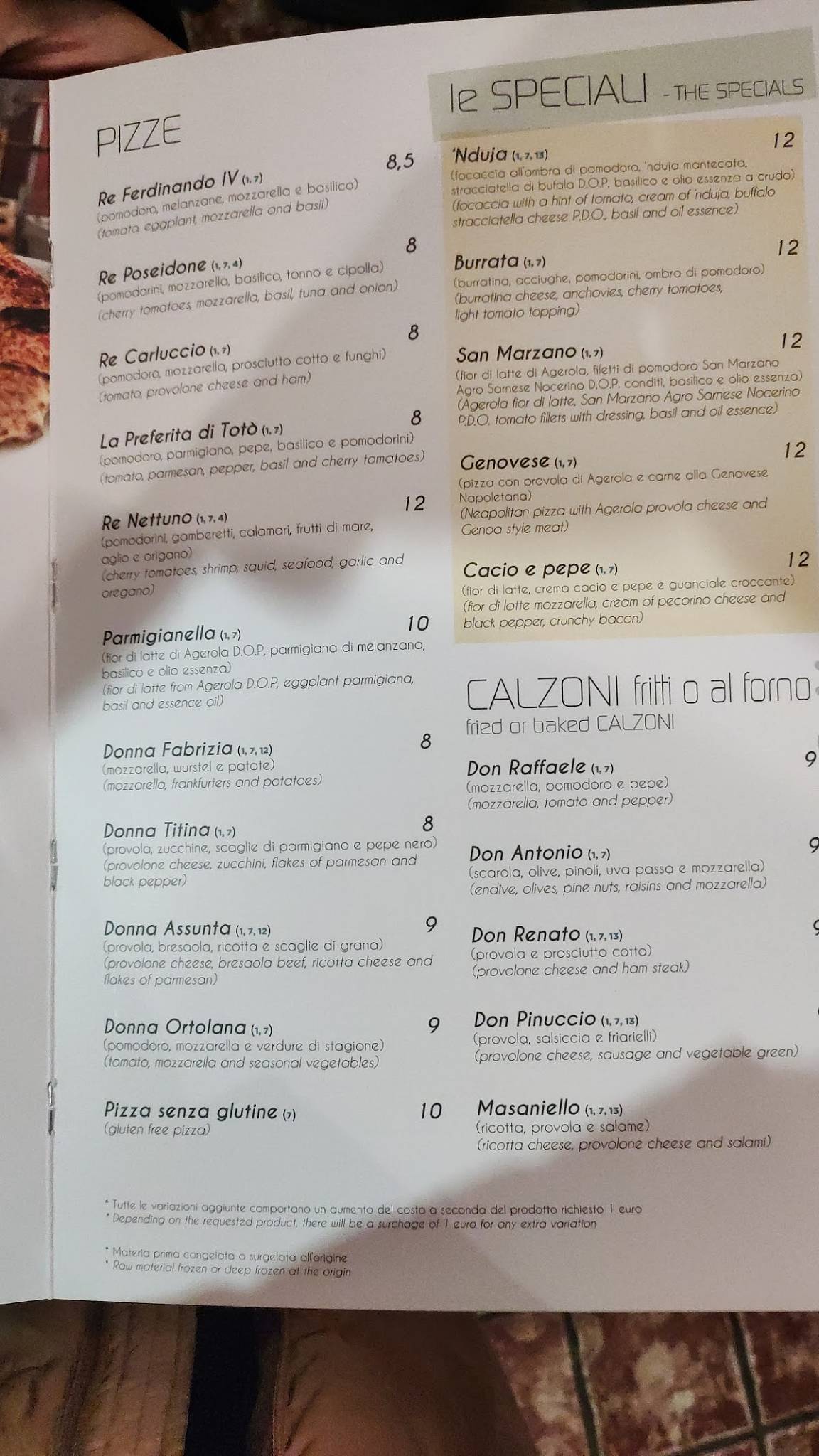 Menu da Il Pomodorino pizzeria, Milano, Via Crema