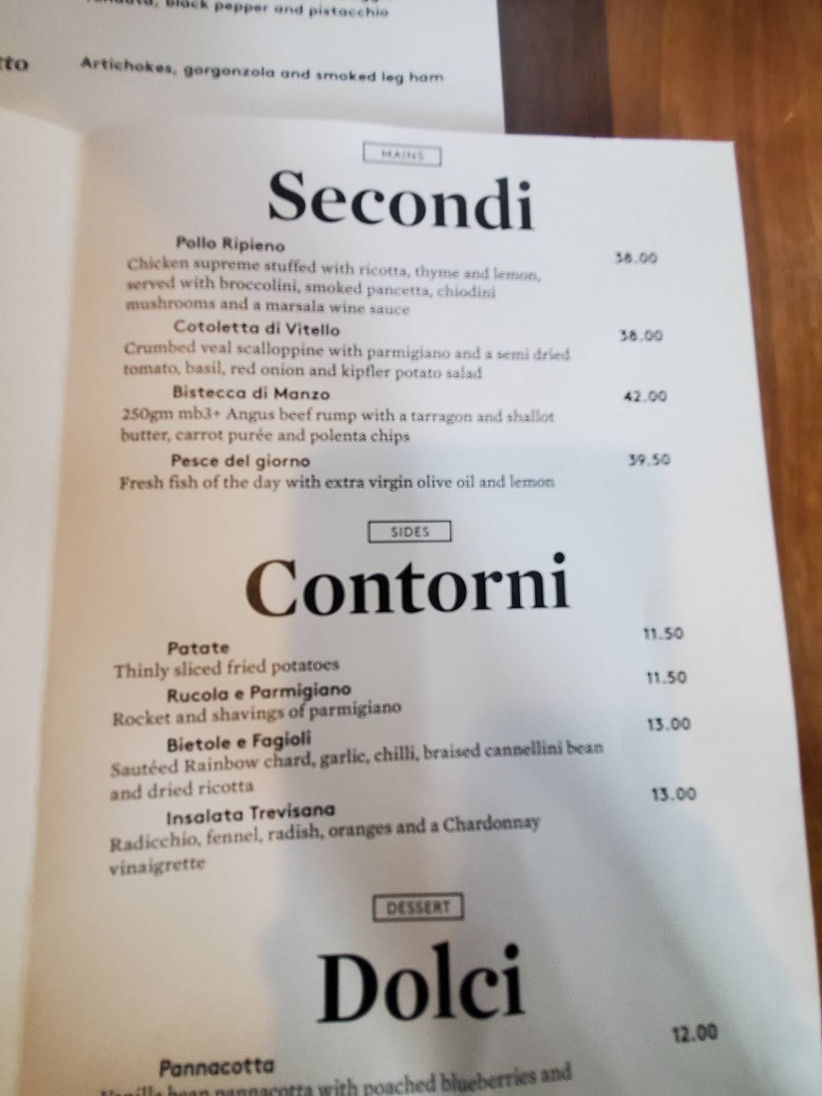 Menu at Julius Pizzeria, South Brisbane