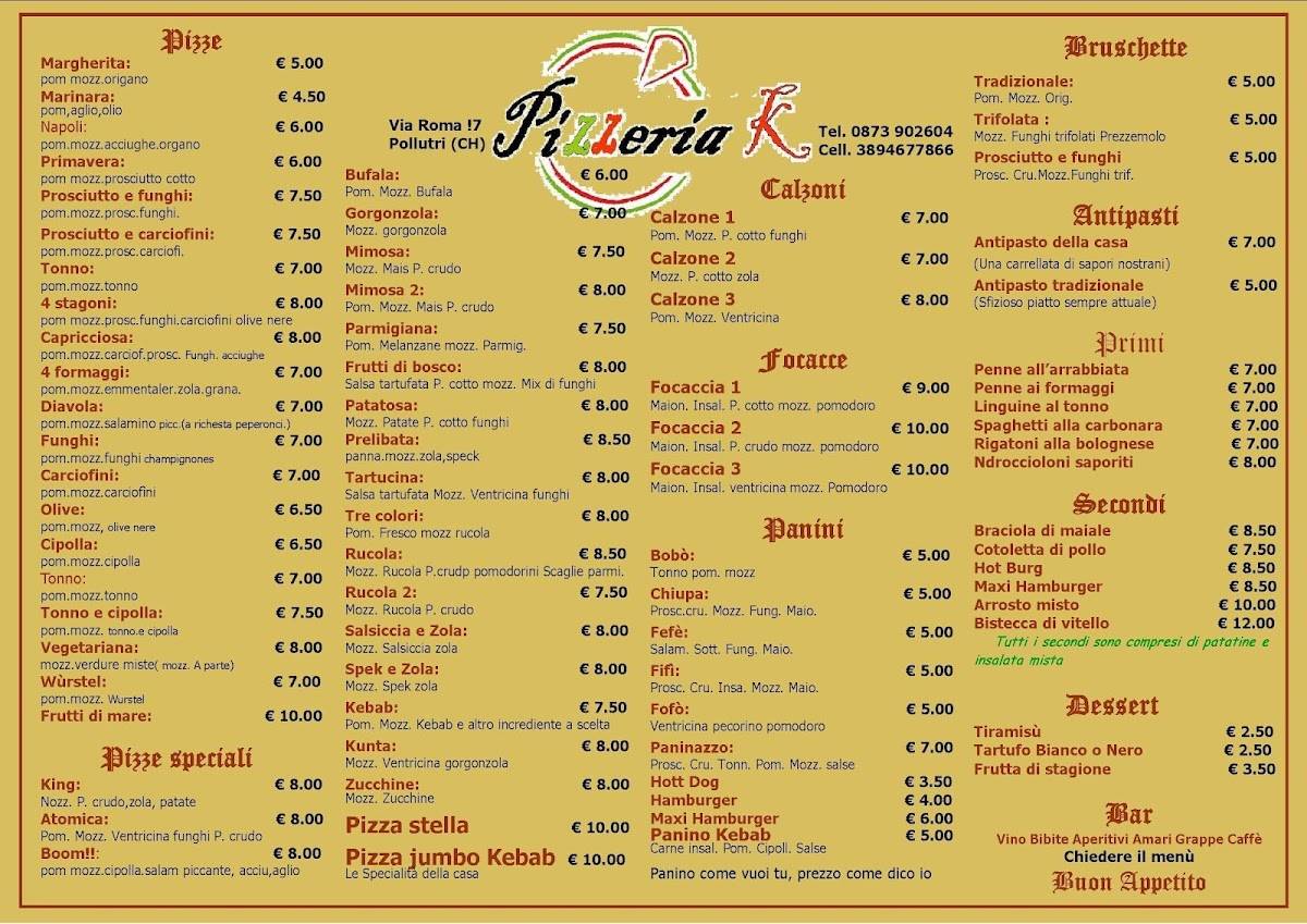 Menu at Pizzeria Kappa, Pollutri