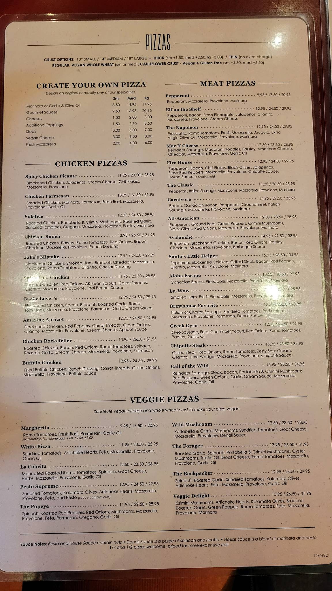Menu at Moose's Tooth Pub & Pizzeria, Anchorage