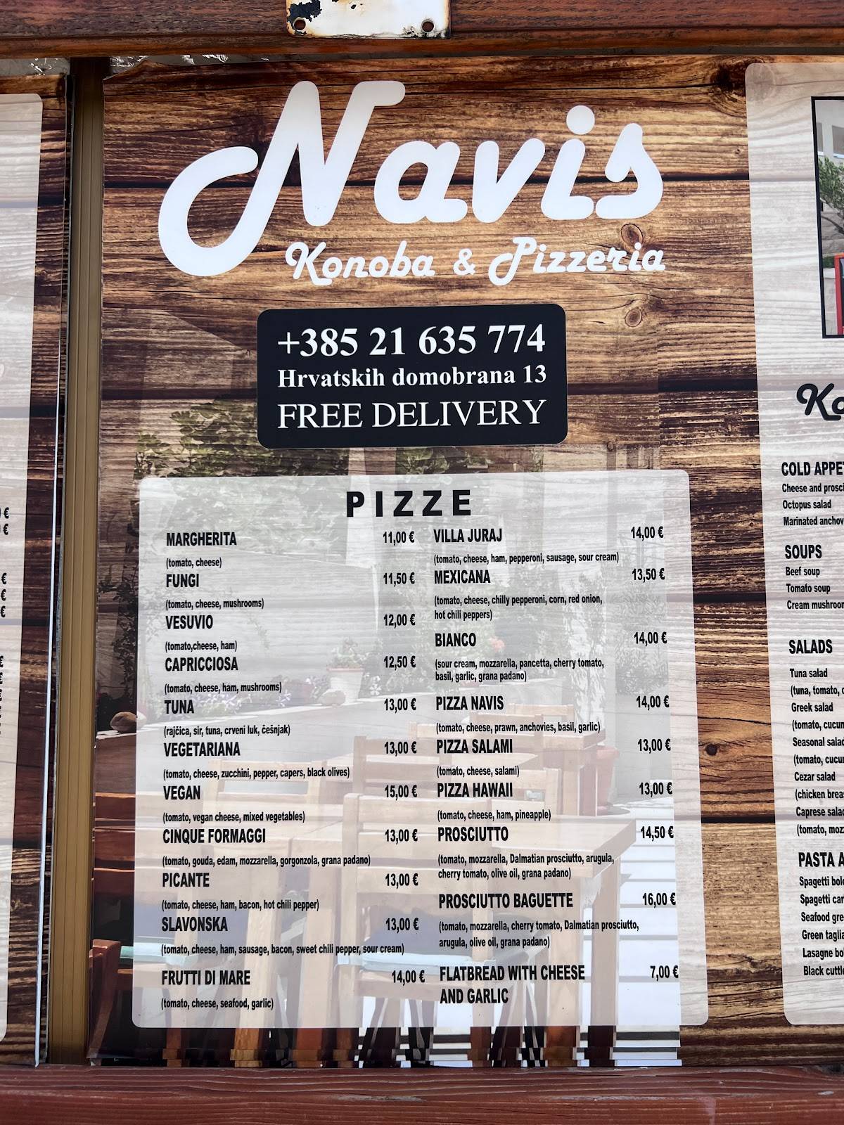 Menu at Pizzeria Navis, Bol, Hrvatskih Domobrana 13