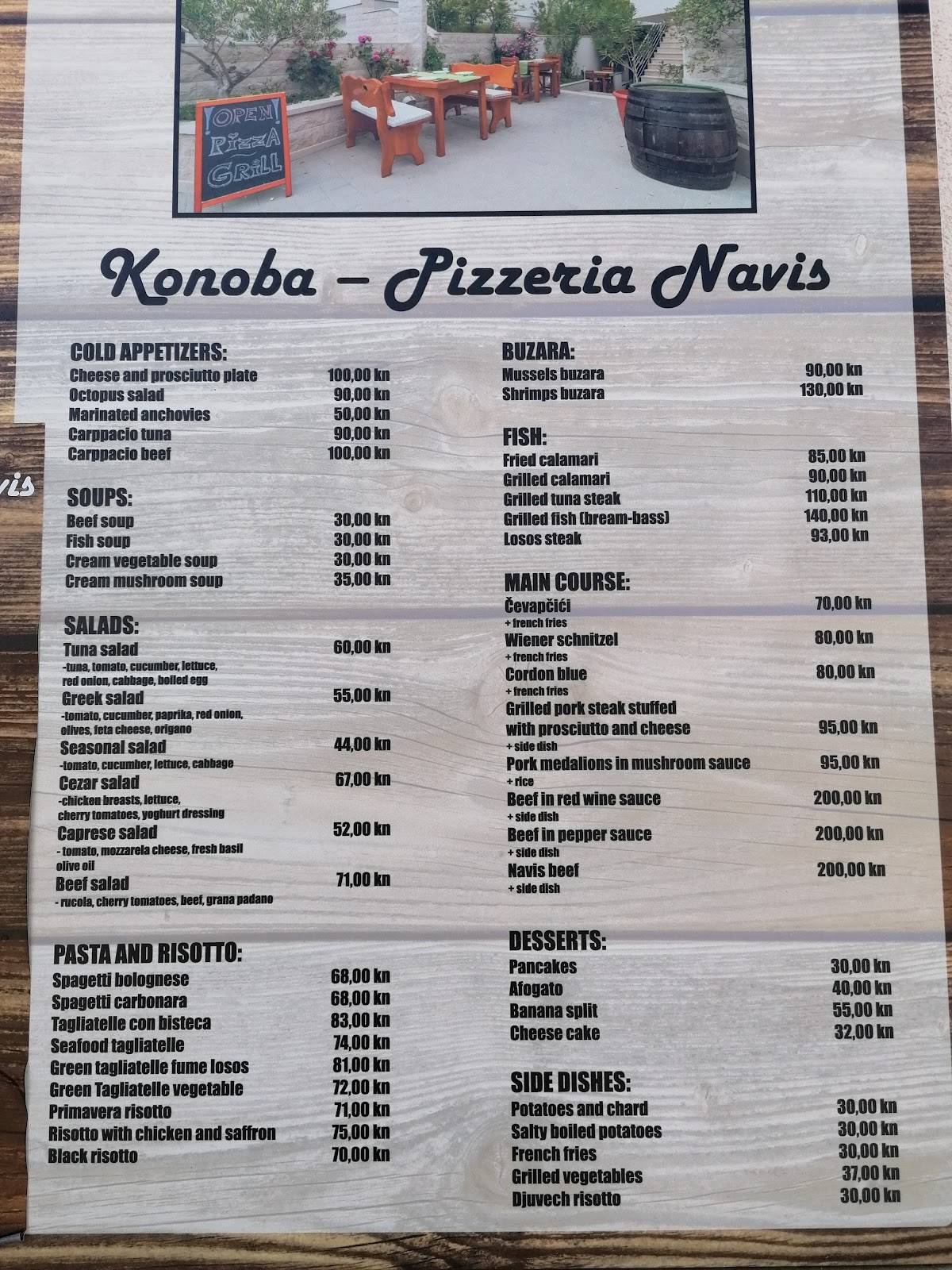 Menu au Pizzeria Navis, Bol, Hrvatskih Domobrana 13