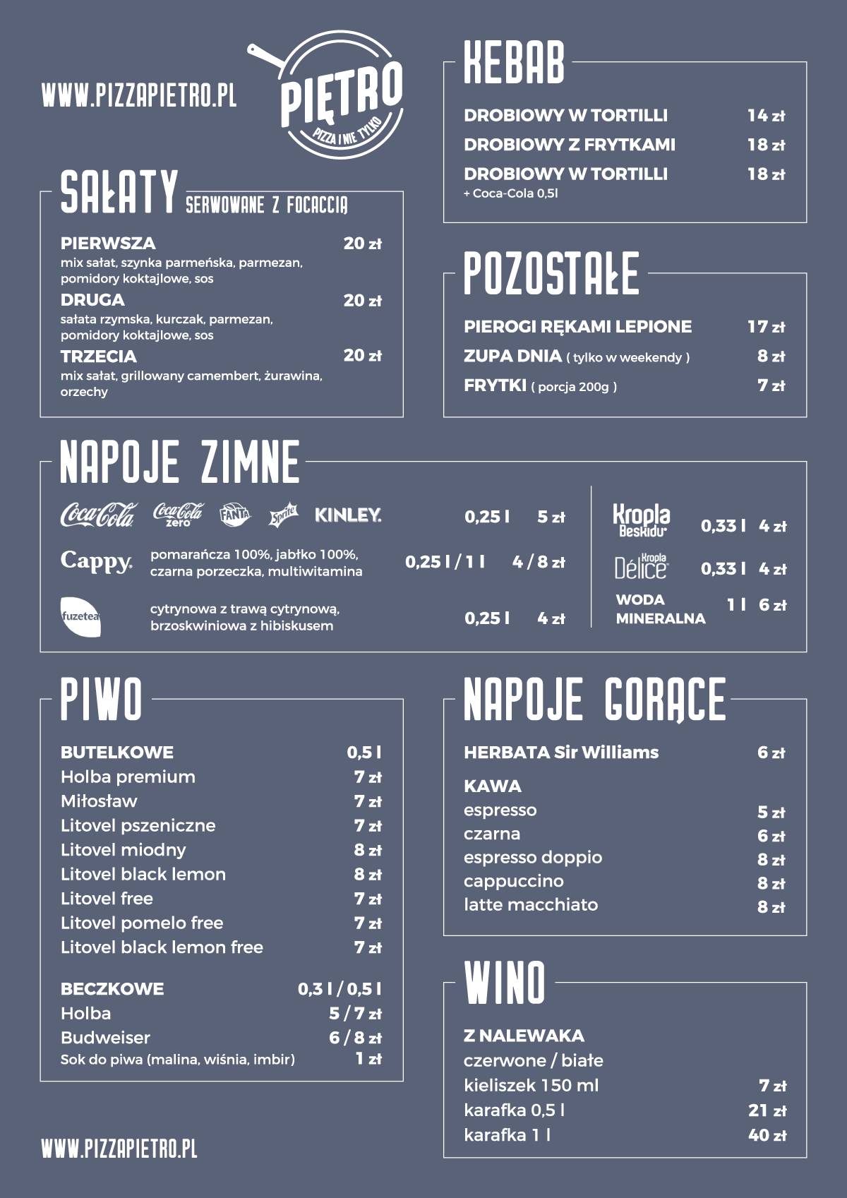 Menu at Pizzeria PIĘTRO, Miedziana Góra