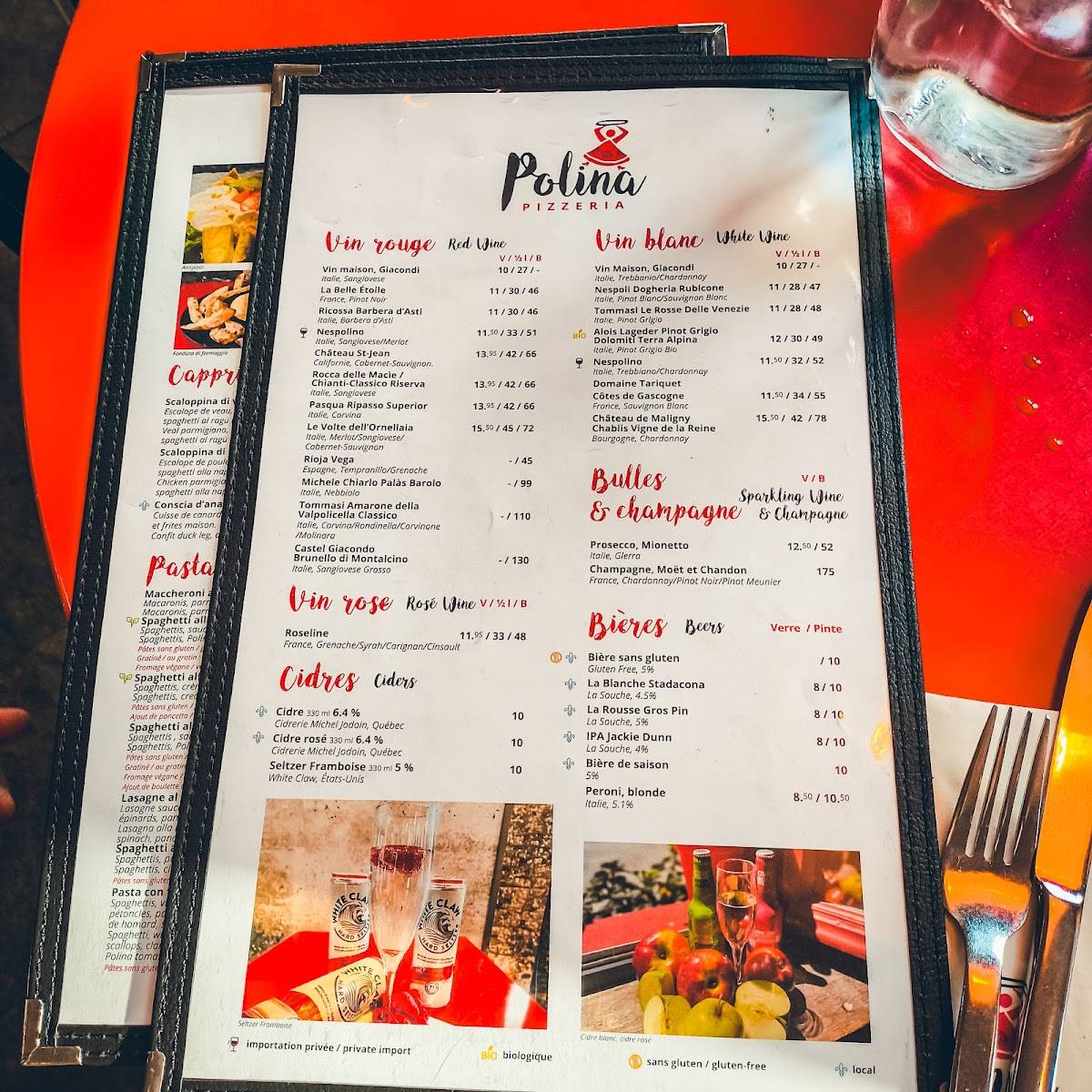 Menu at POLINA Pizzeria, Québec City