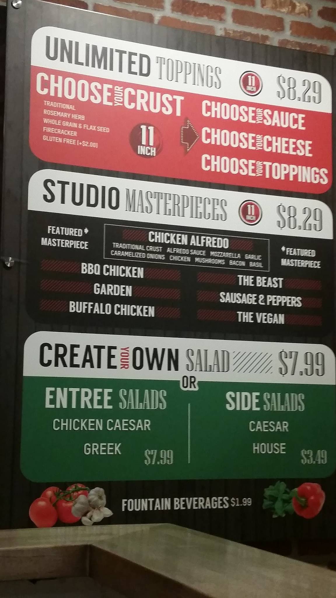 Menu at Pizza Studio pizzeria, Fontana, Sierra Ave.
