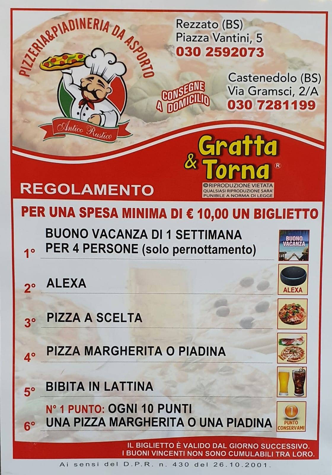 Menu da Pizzeria Antico Rustico, Rezzato