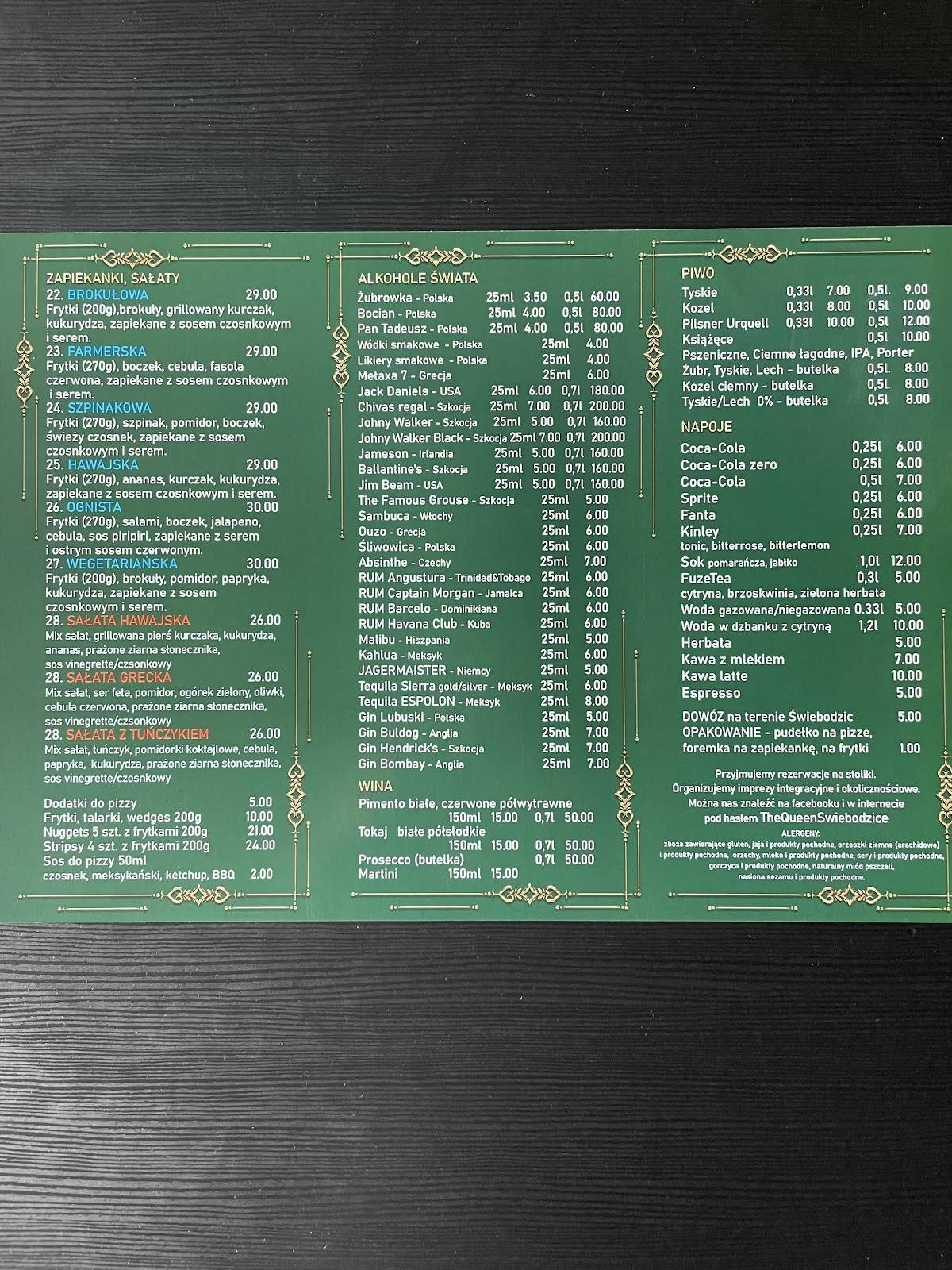 Menu at Pizzeria Queen, Świebodzice