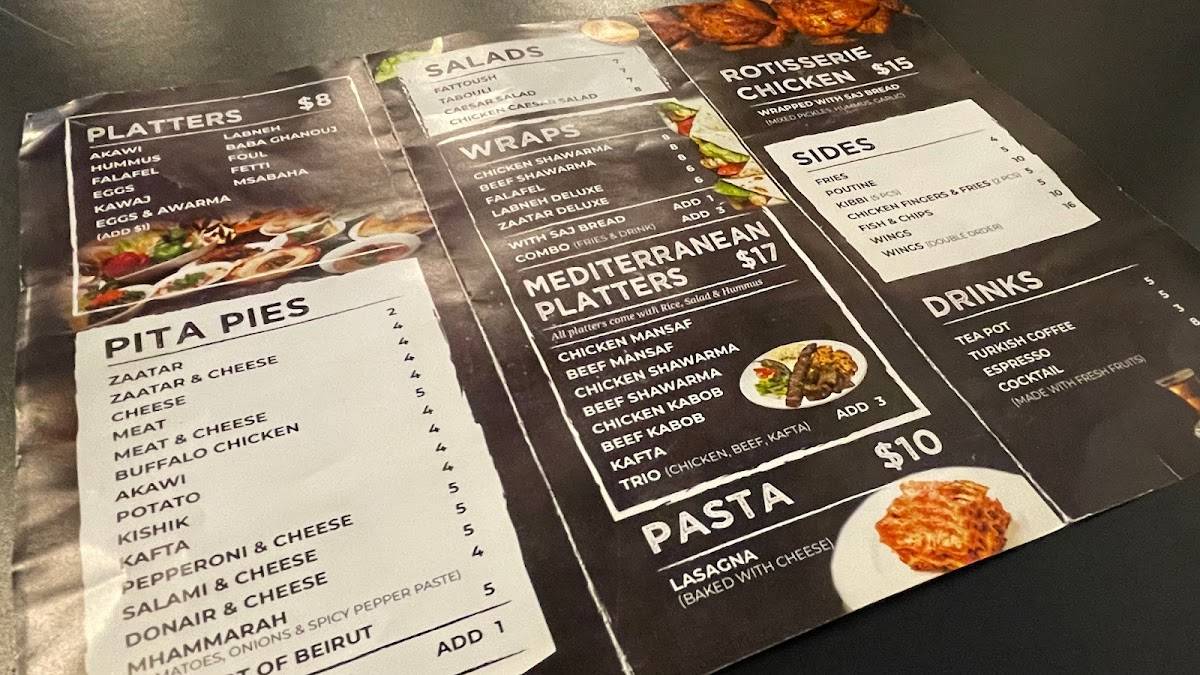 Menu at Root of Beirut pizzeria, Edmonton