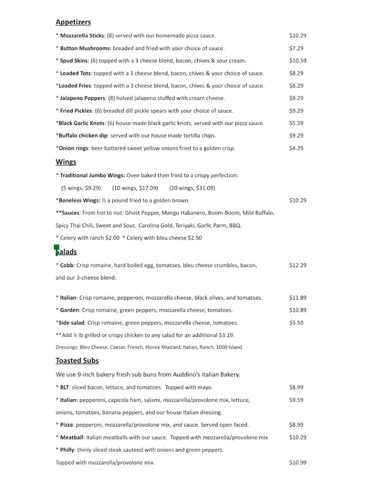 Menu at The Pump House Bar and Pizzeria, Lithopolis