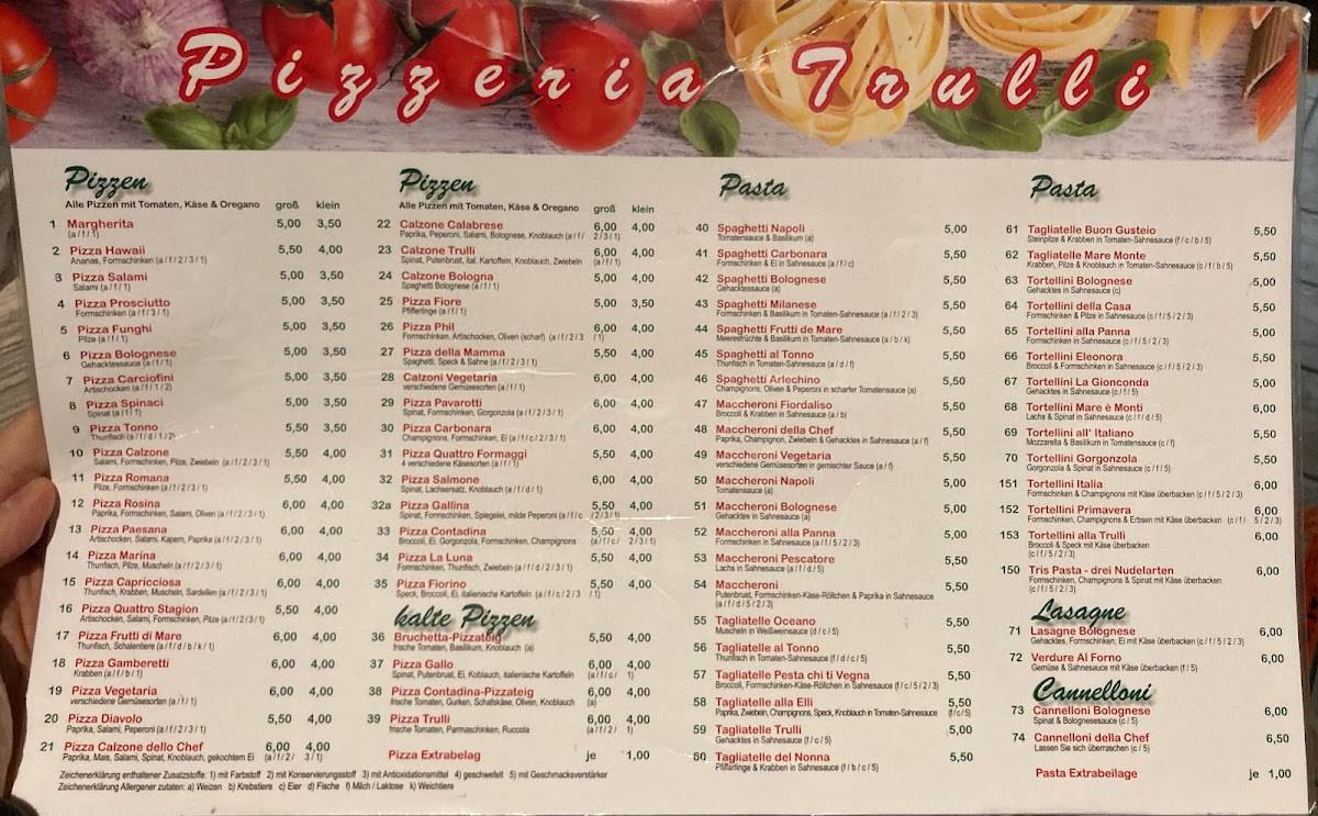 Speisekarte von Pizzeria Trulli, Bochum, Castroper Str. 238