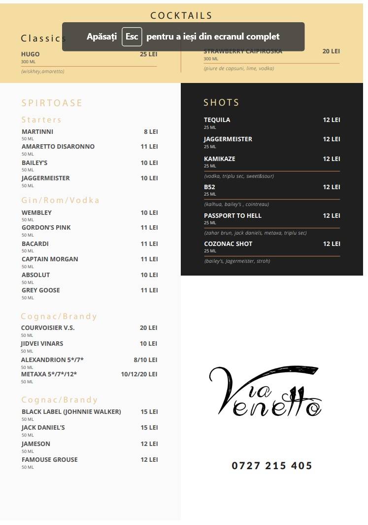 Menu at Pizzeria Via Venetto, Topoloveni