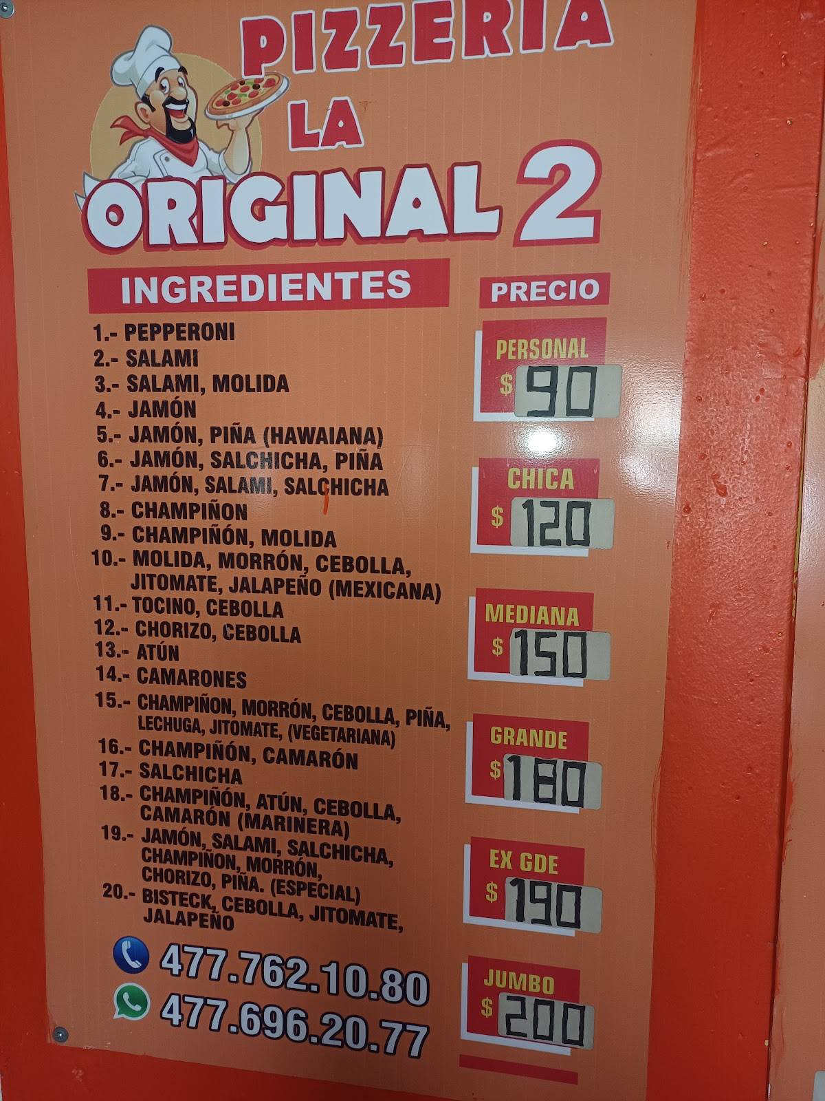 Carta de Pizzeria la original 2, Leon