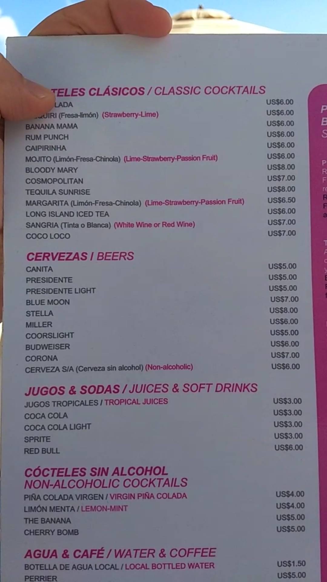 Carta de Playa Blanca Restaurant, Punta Cana, GJRW+765