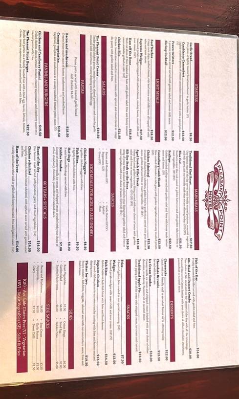 Menu at Nelly's Restaurant, Pleasant Point