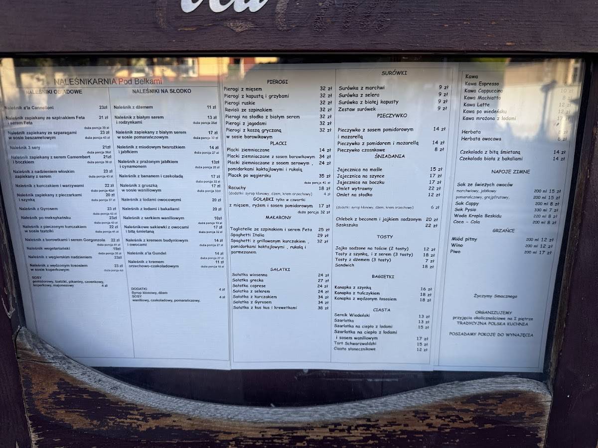 Menu at Pod Belkami restaurant, Mikolow