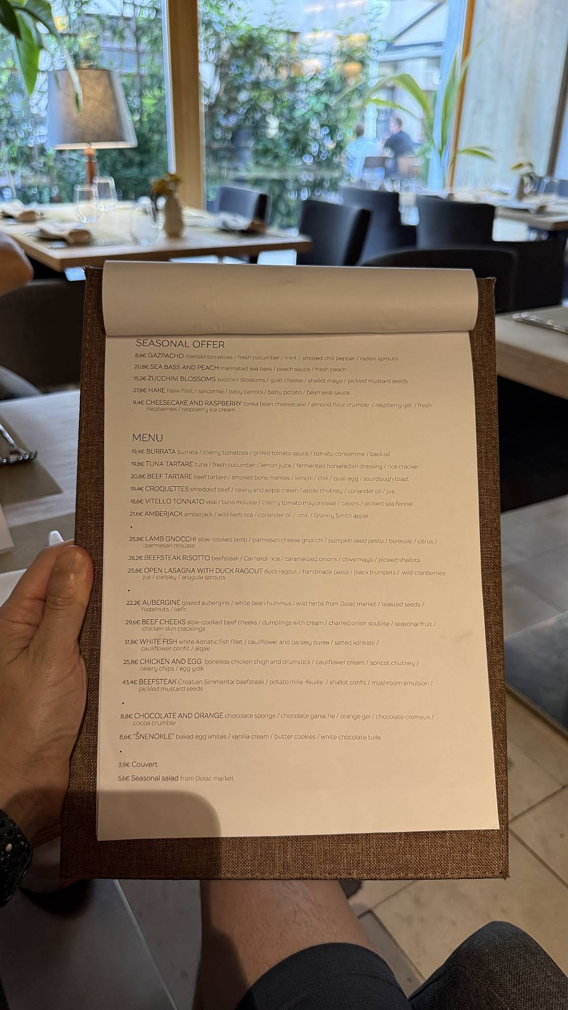 Menu at Pod Zidom Bistro cafe, Zagreb