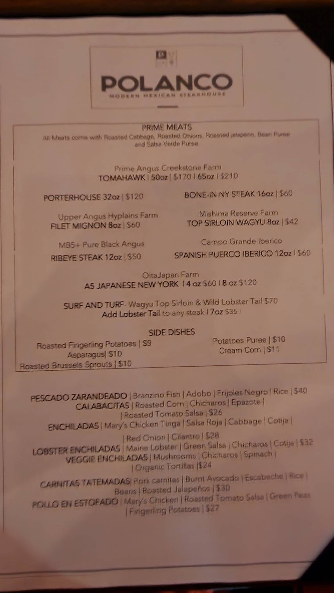 Menu at Polanquito restaurant, Los Angeles