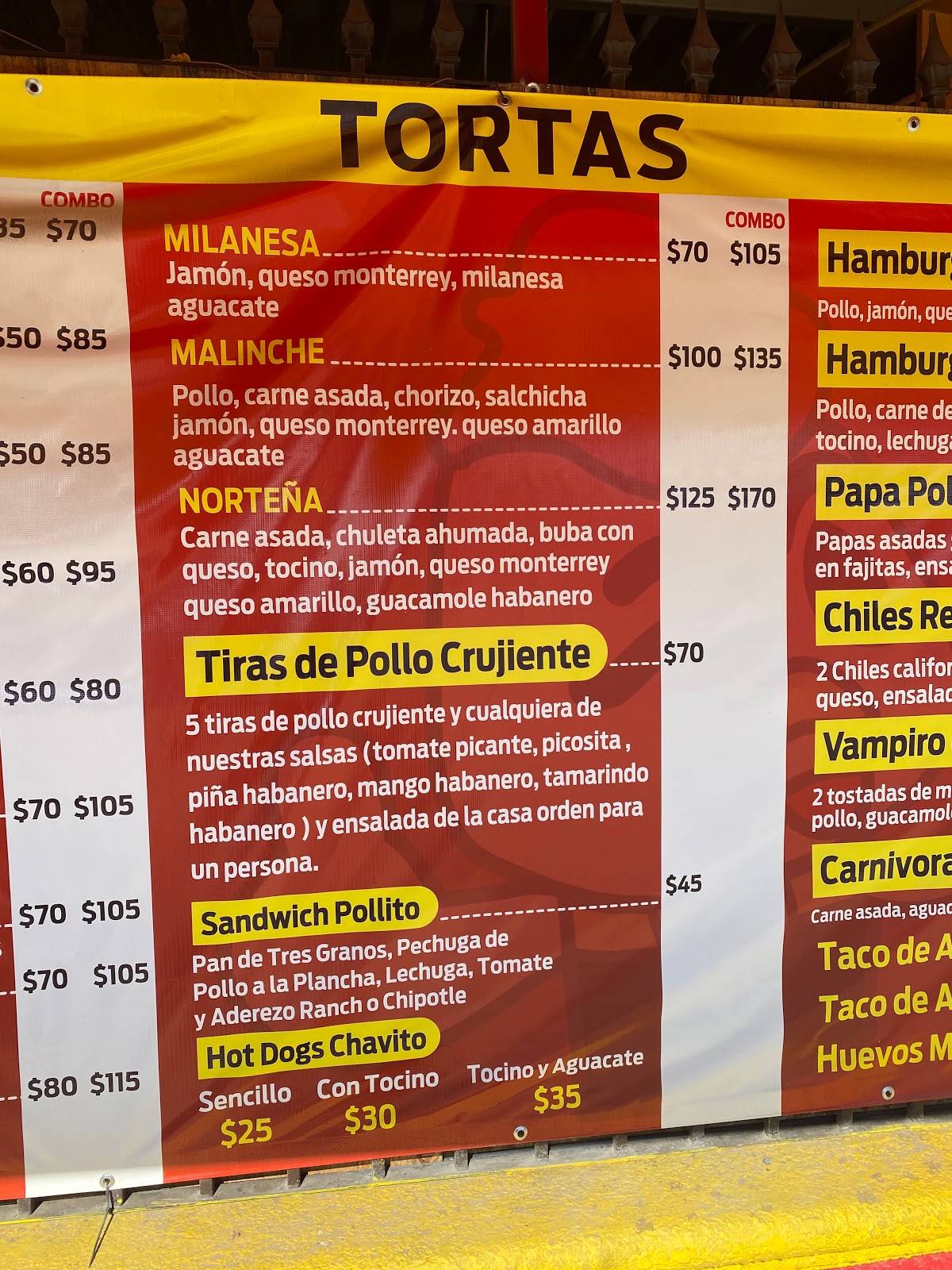 Carta del restaurante Pollito Chicken, Mexicali